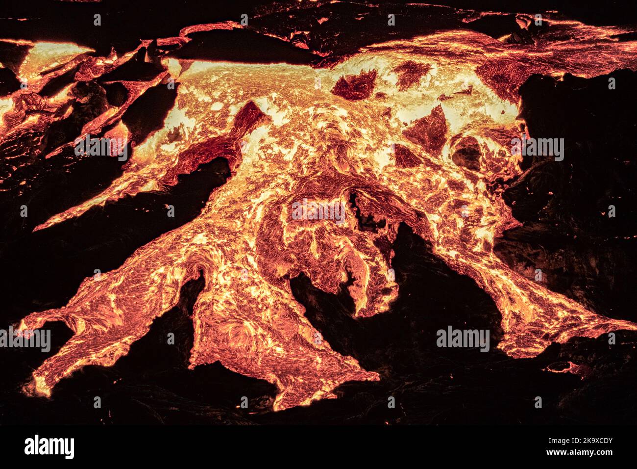 Fire and lava during the Fagradalsfjall eruption on 11th september 2021 ...