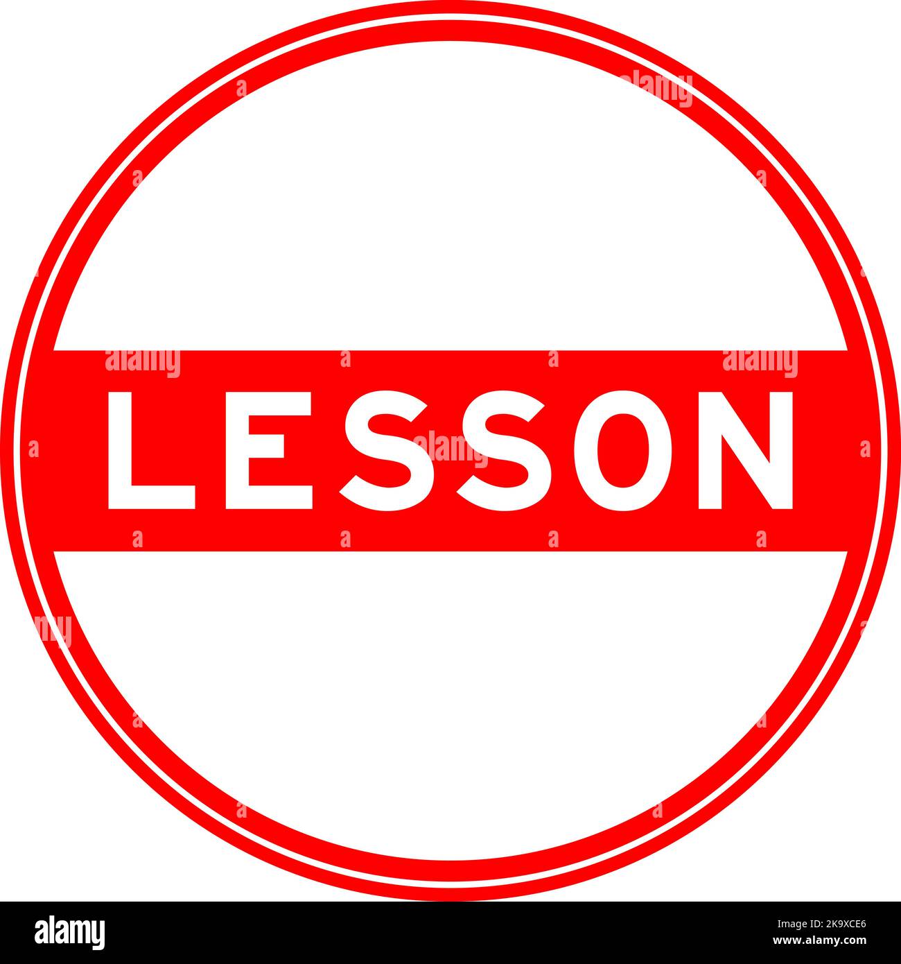 Red color round seal sticker in word lesson on white background Stock ...