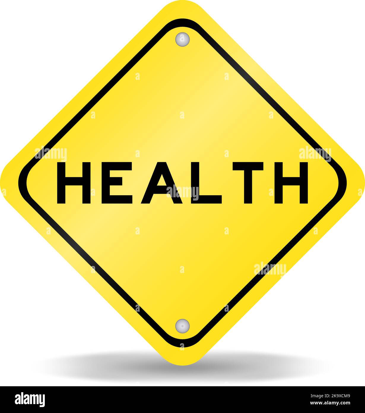 Yellow color transportation sign with word health on white background ...
