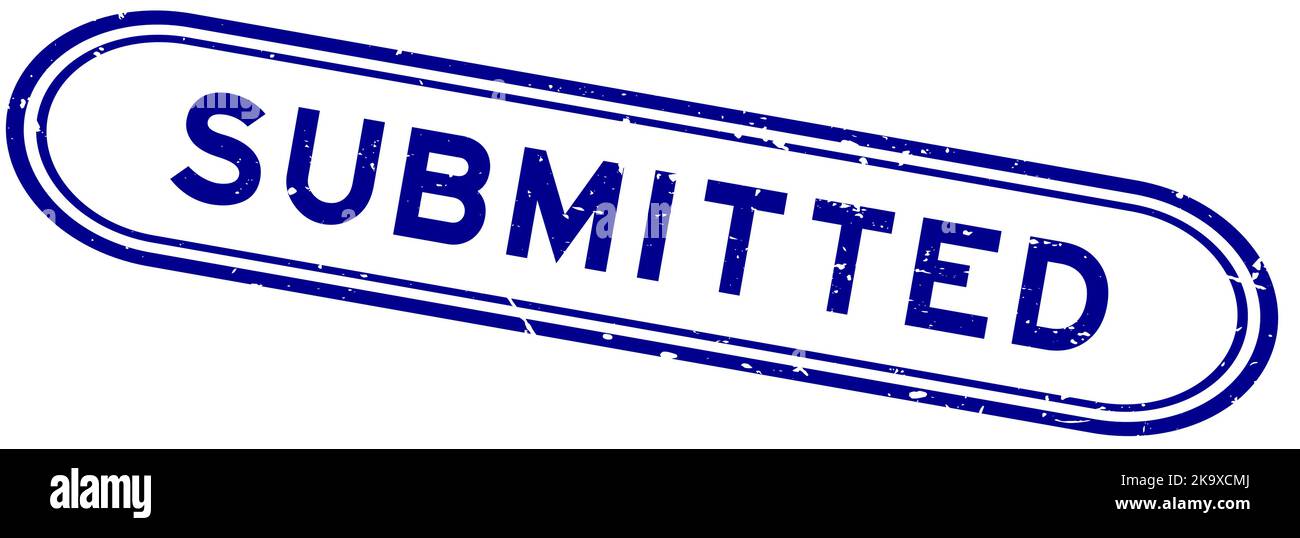 Grunge blue submitted word rubber seal stamp on white background Stock ...