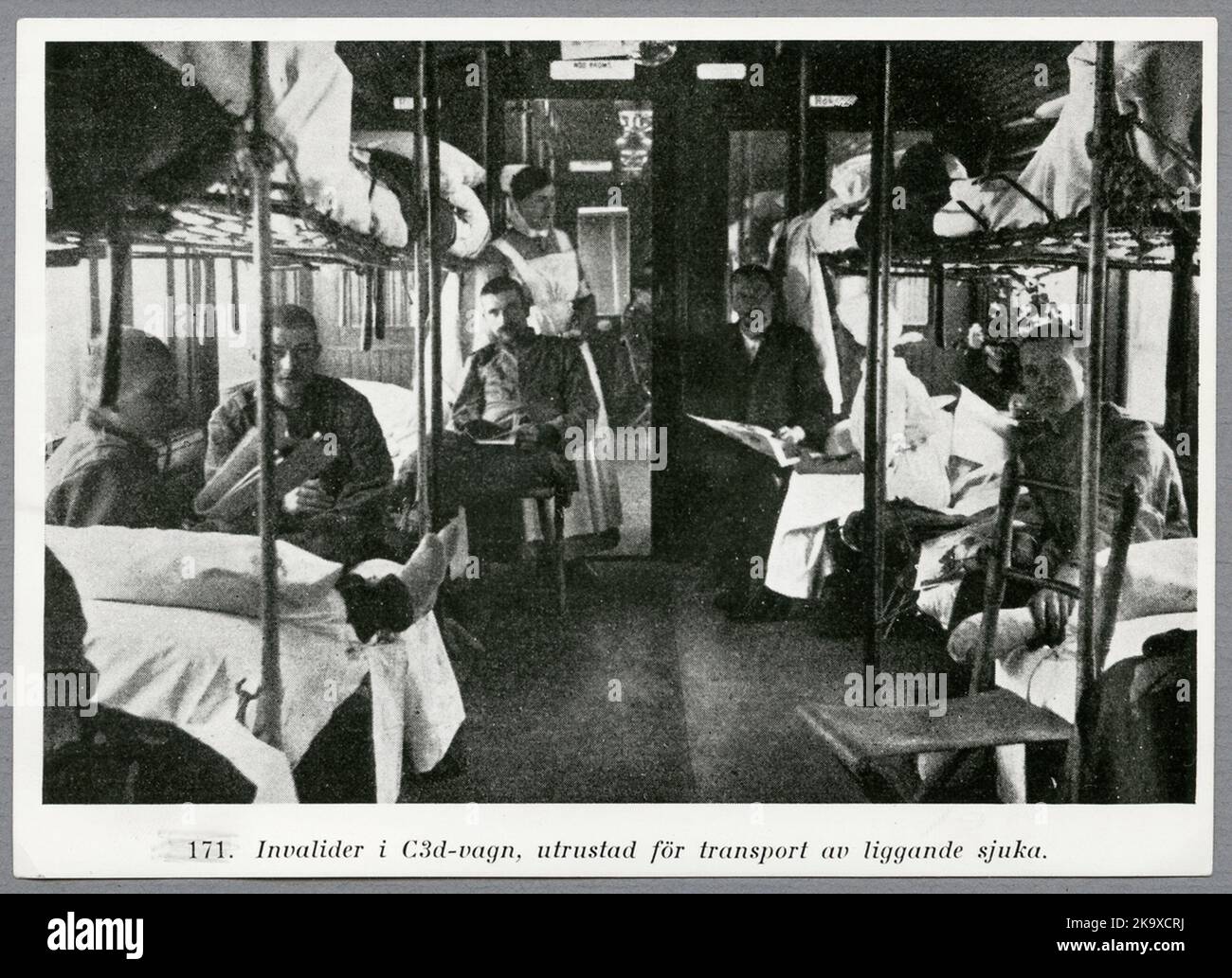 War invalids in C3D wagon, equipped for transport of lying sick. SJ C3D ...