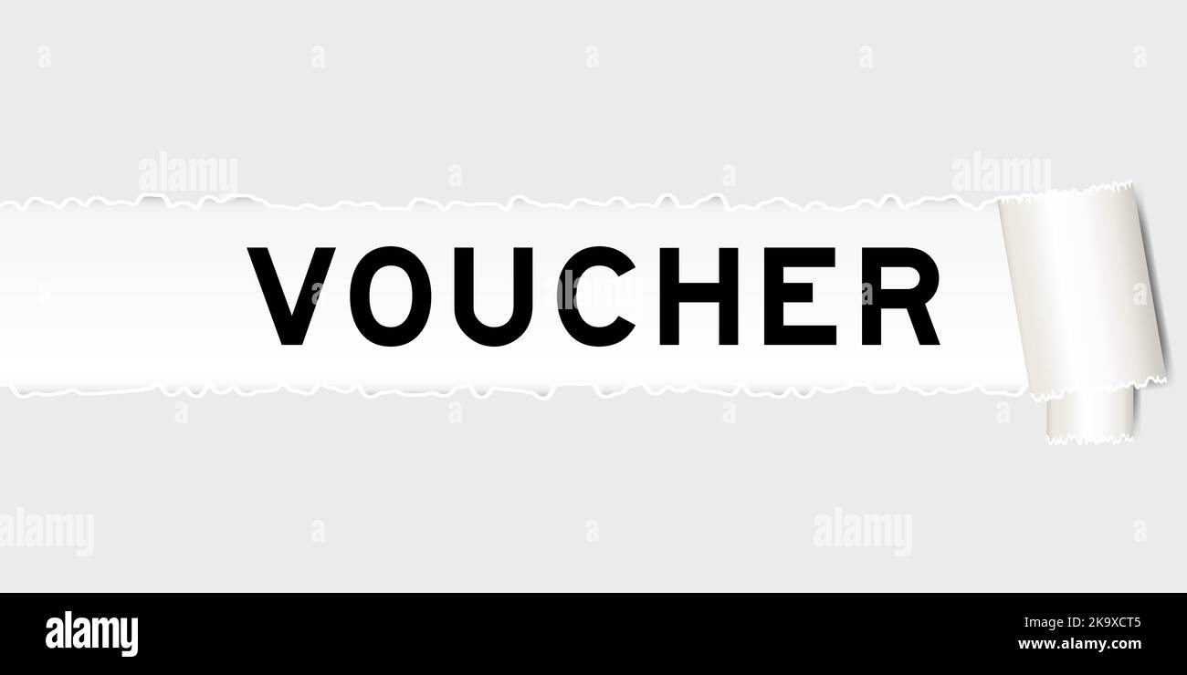 Ripped gray paper background that have word voucher under torn part ...