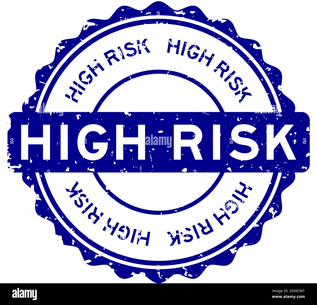 Grunge blue high risk word round rubber seal stamp on white background ...
