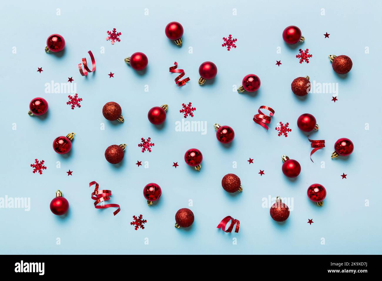 Christmas composition. a pattern of christmas balls on colored ...
