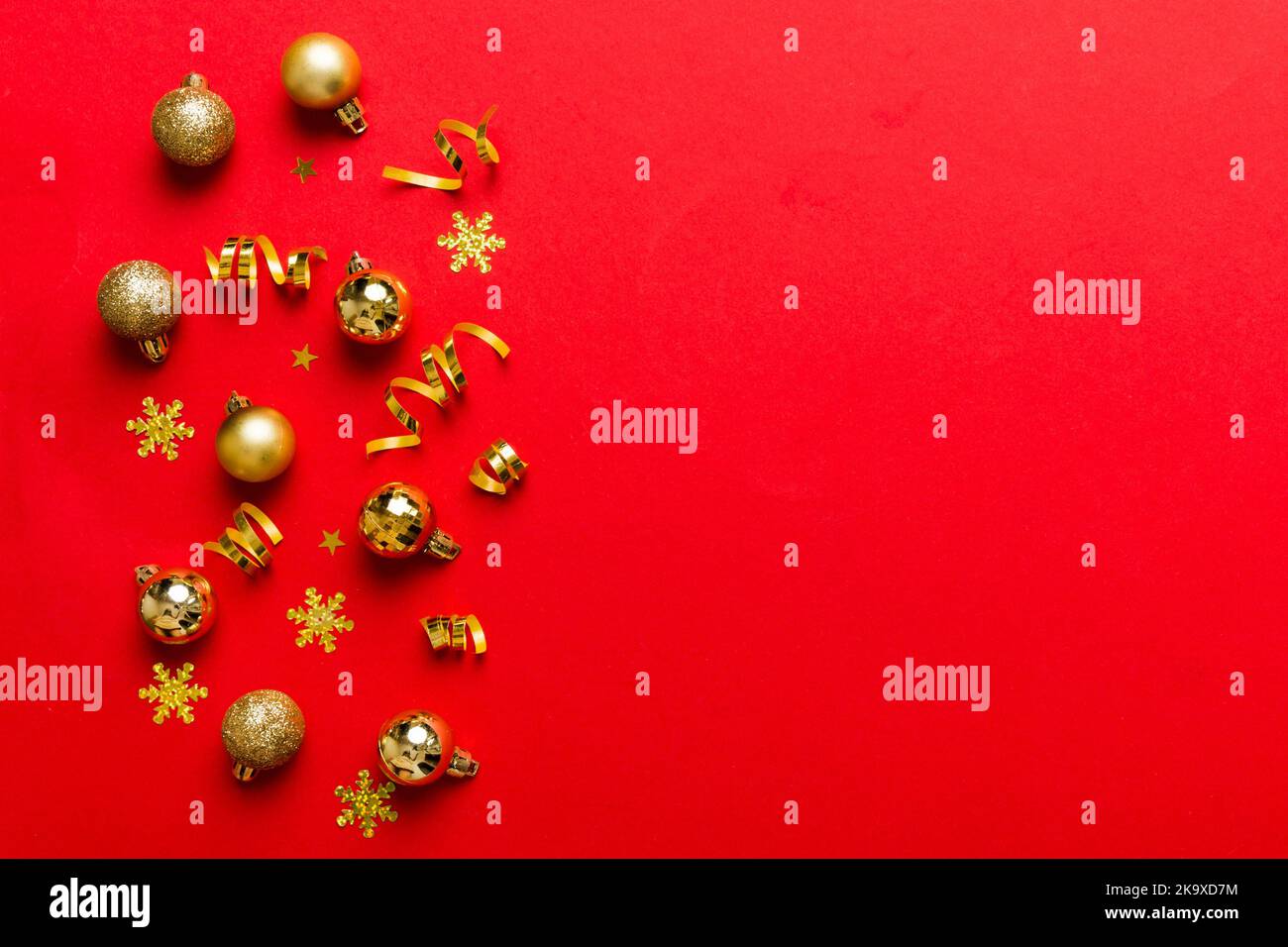Christmas composition. a pattern of christmas balls on colored ...