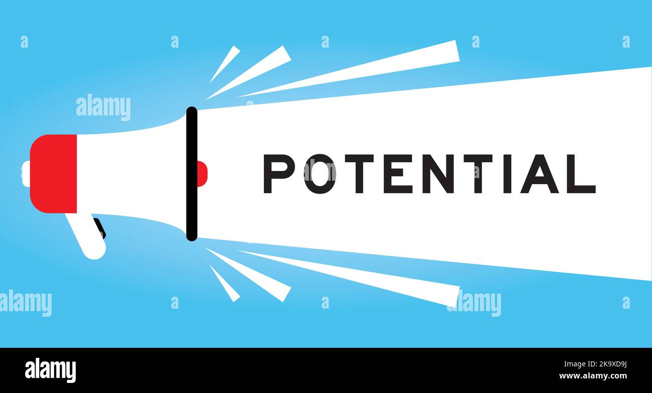 Color megaphone icon with word potential in white banner on blue ...