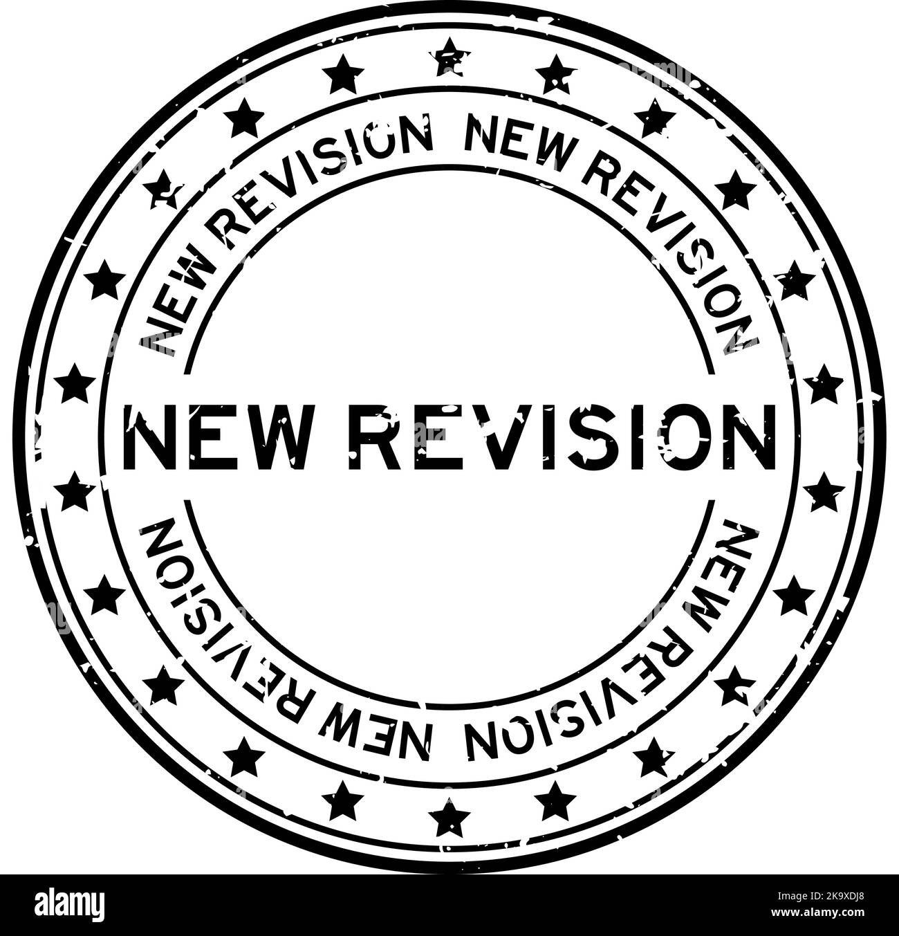 Grunge black new revision word round rubber seal stamp on white ...