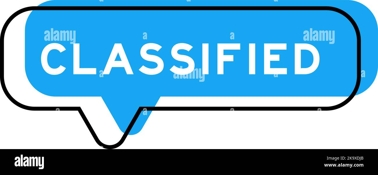 Speech banner and blue shade with word classified on white background ...