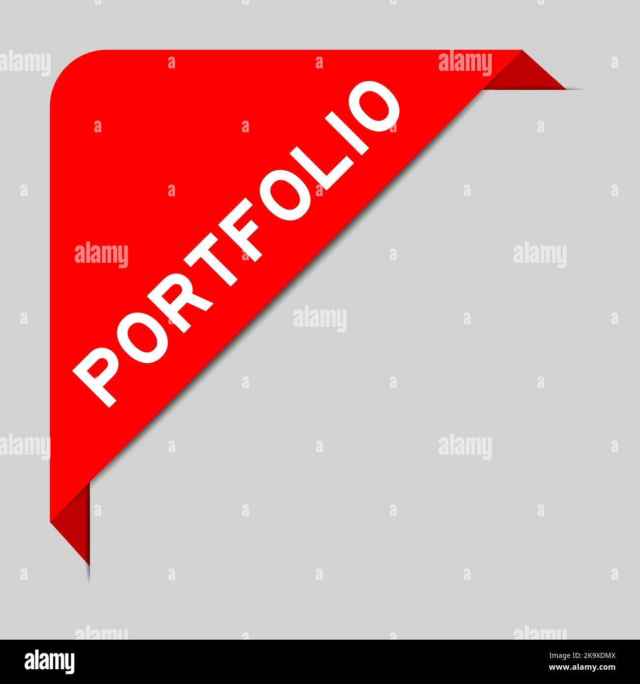 Red color of corner label banner with word portfolio on gray background ...