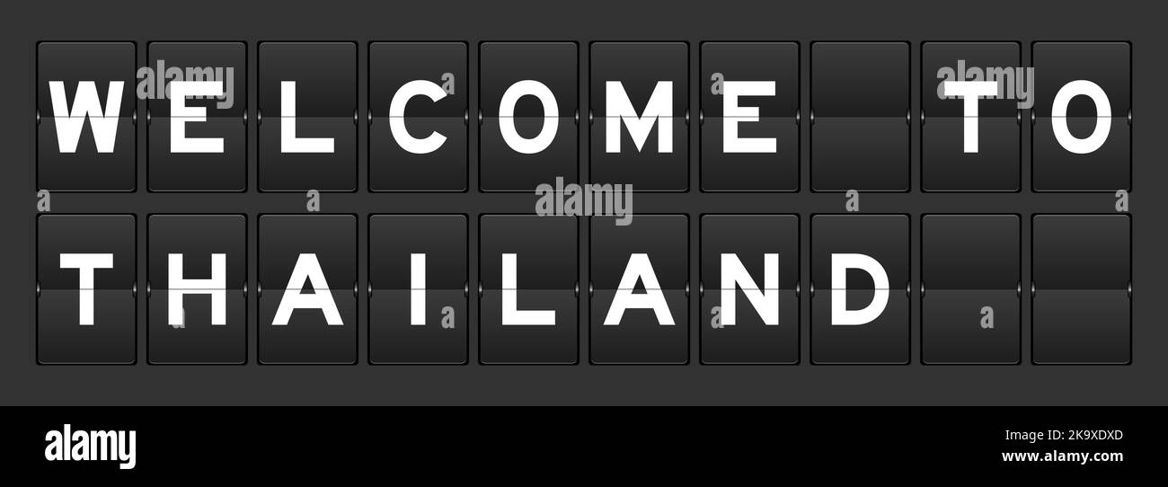 Black color analog flip board with word welcome to thailand on gray ...
