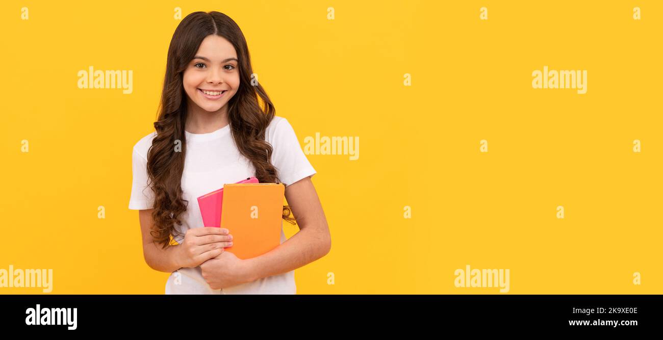 agenda. happy child hold notebook. teen girl with notepad. kid planning ...
