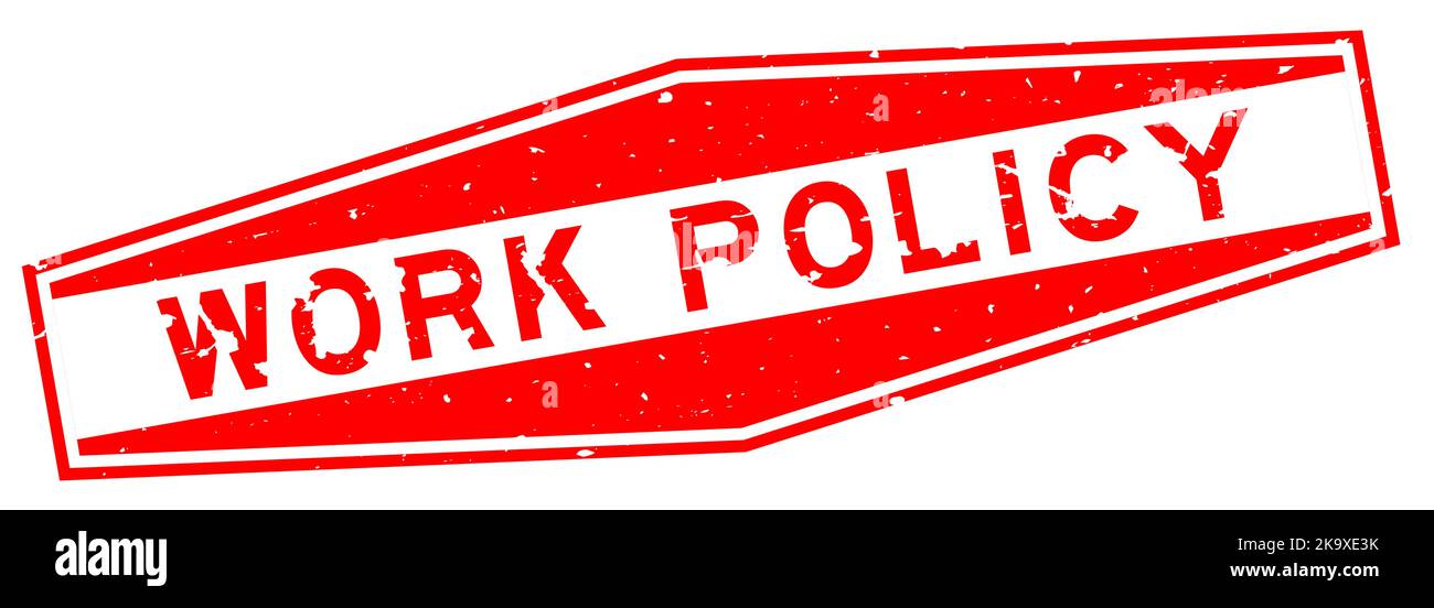 Grunge Red Work Policy Word Hexagon Rubber Seal Stamp On White