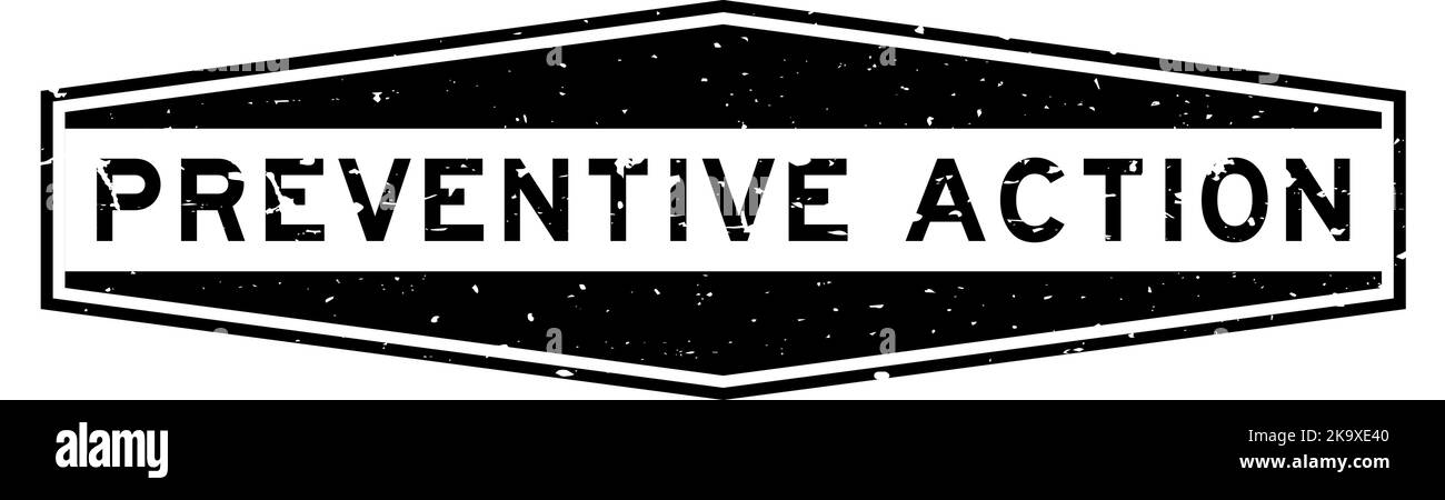 Grunge black preventive action word hexagon rubber seal stamp on white ...