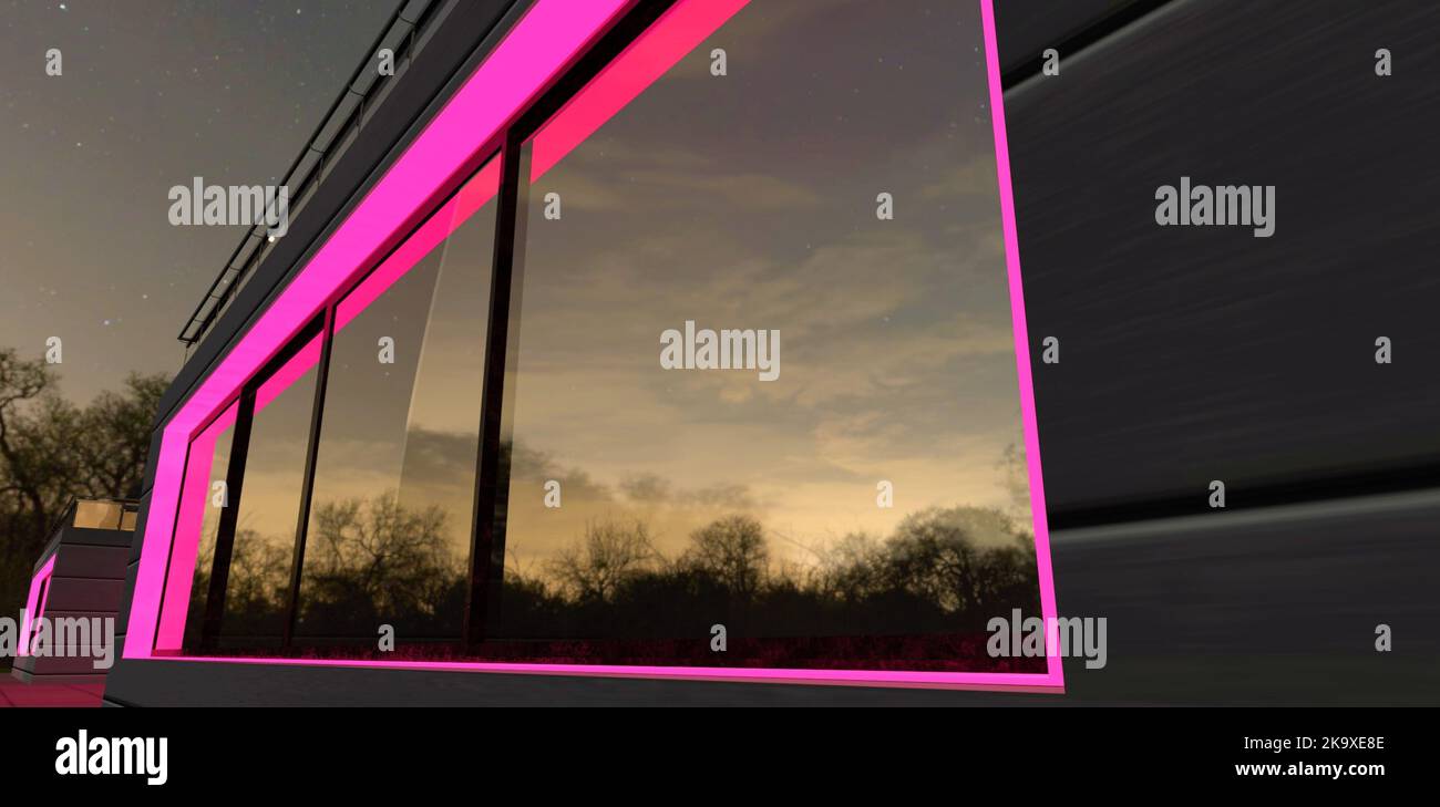 Illumination of the panoramic window with a pink LED strip. It gives ...