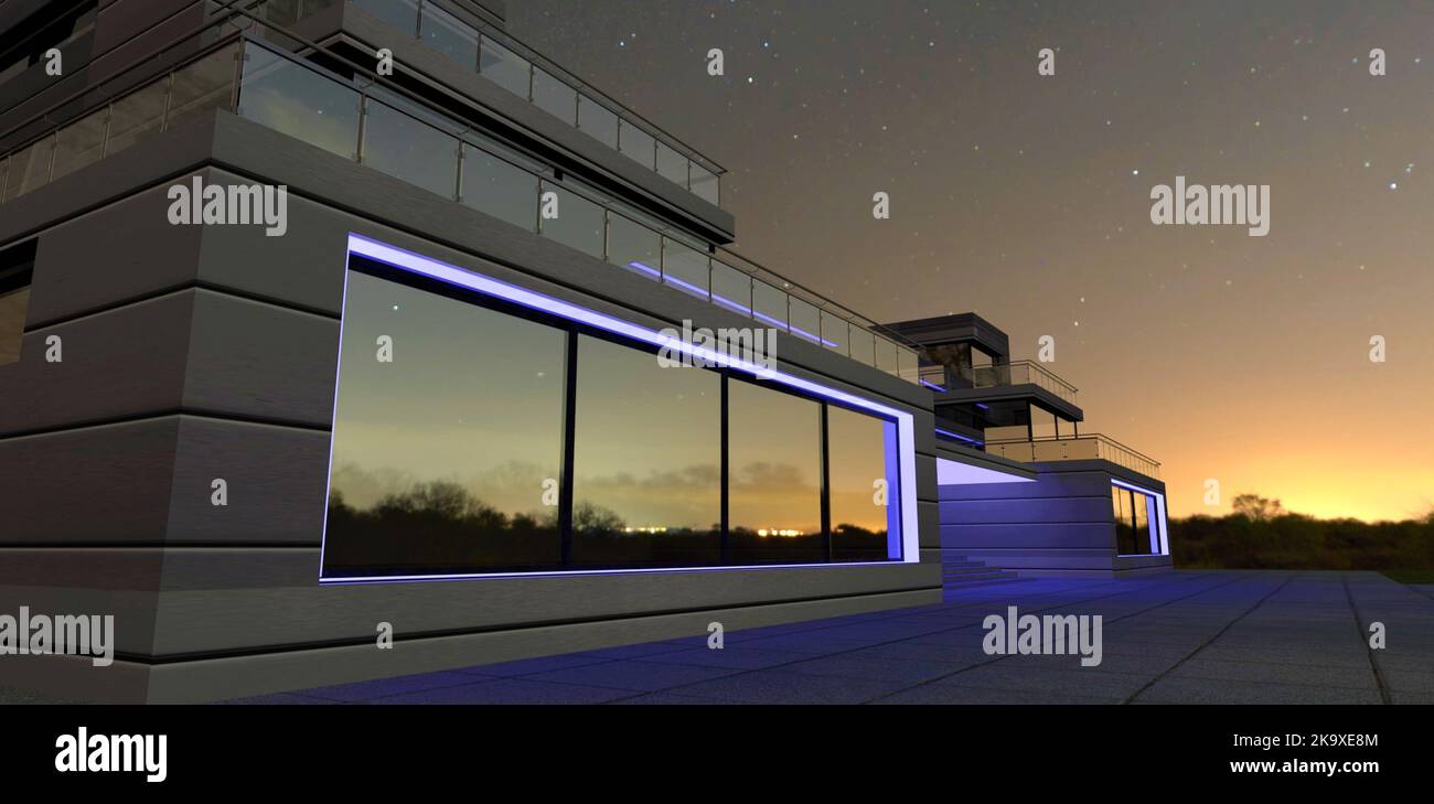 LED illumination of a blue tint as lighting for the facade of a ...