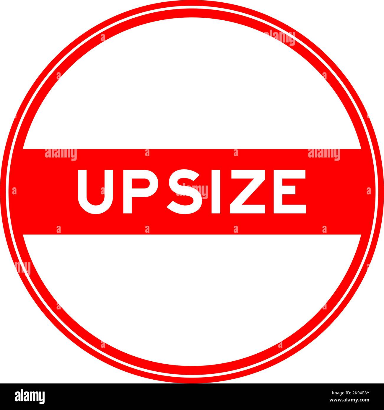Red color round seal sticker in word upsize on white background Stock ...