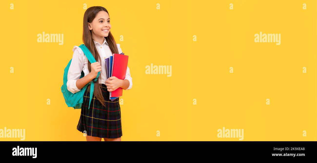 happy childhood. positive kid going to do homework. teenager student ...