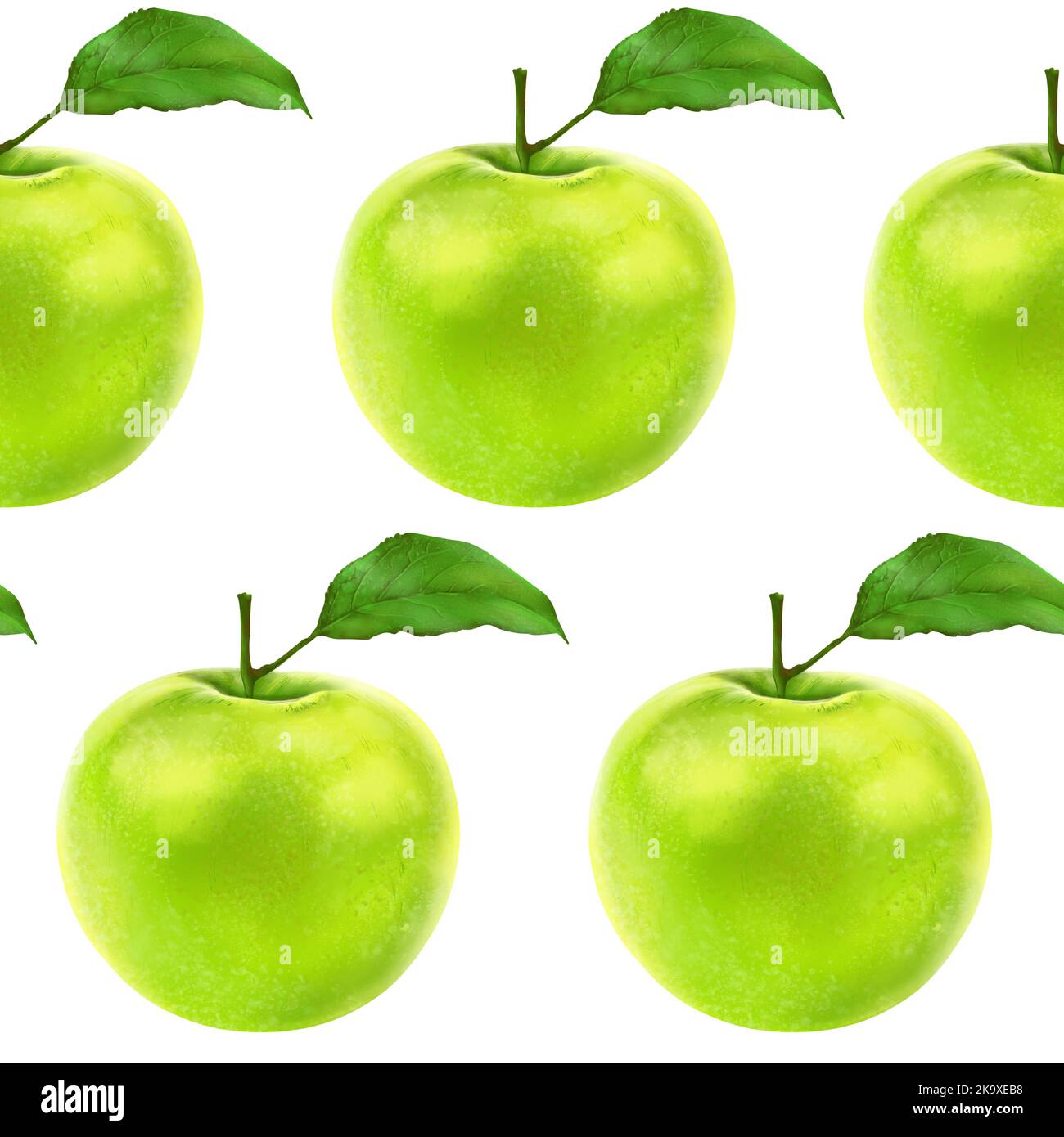 Illustration realism seamless pattern fruit apple green color on a ...