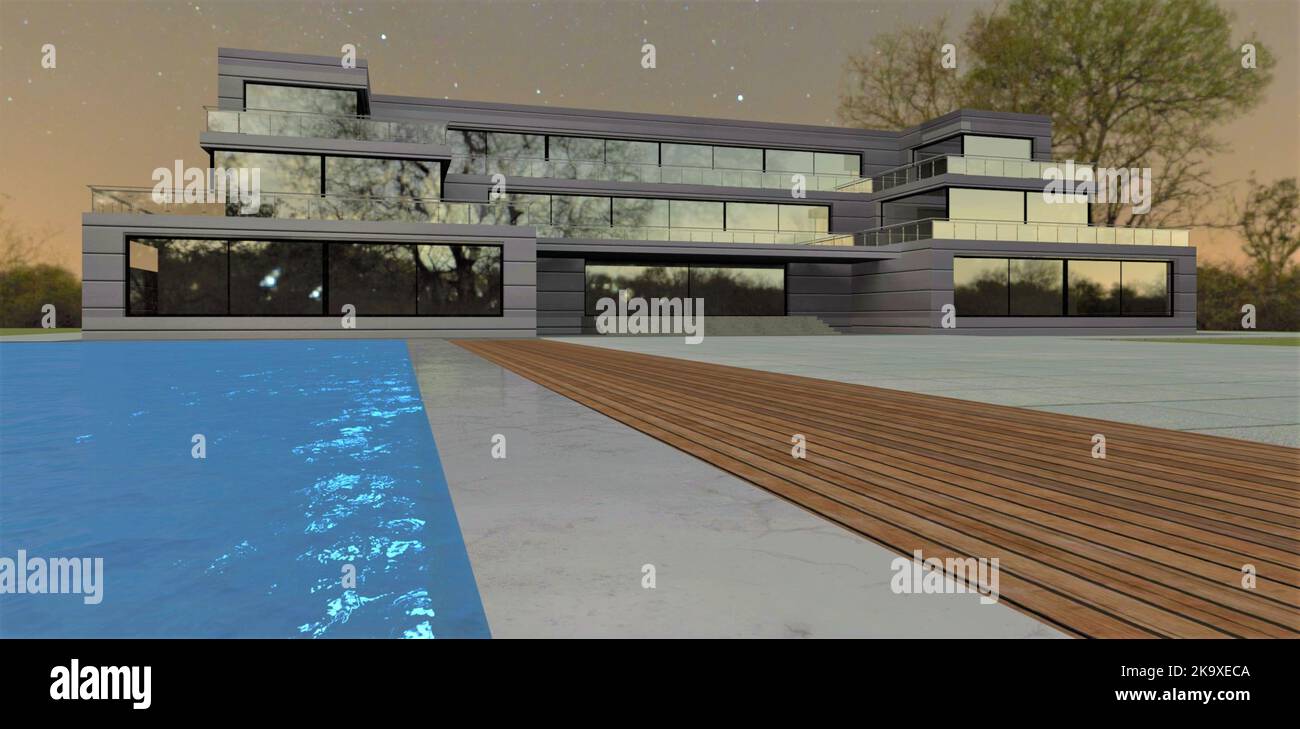 A serene starry night in an advanced minimalistic pool villa. Large ...