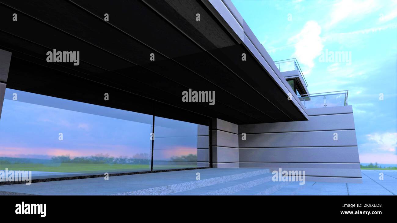 Exit from a modern office building. Exterior finish aluminum panels ...