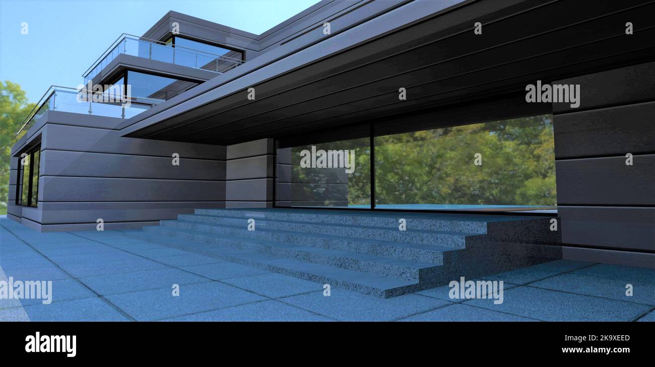 The main entrance to a low-rise office building designed in a ...