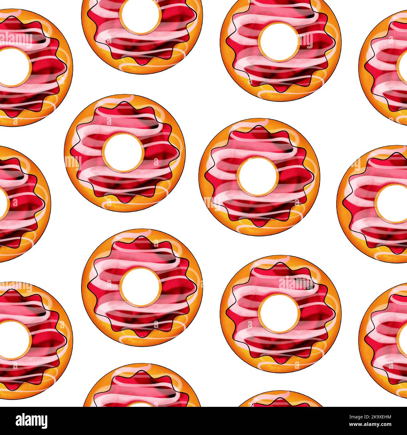 Seamless pattern of red donuts on a white isolated background ...