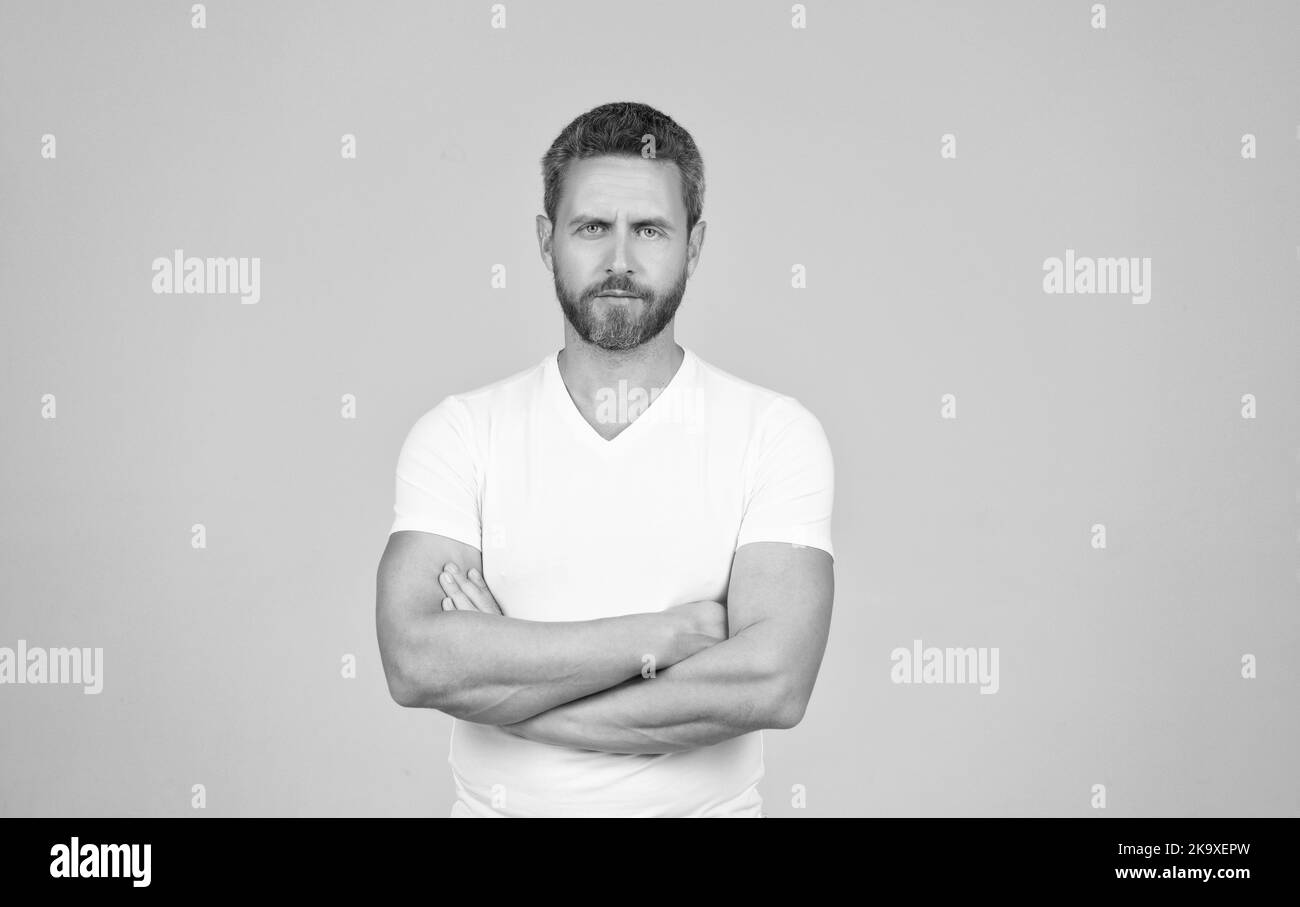 The man who has confidence in himself. Confident man grey background ...