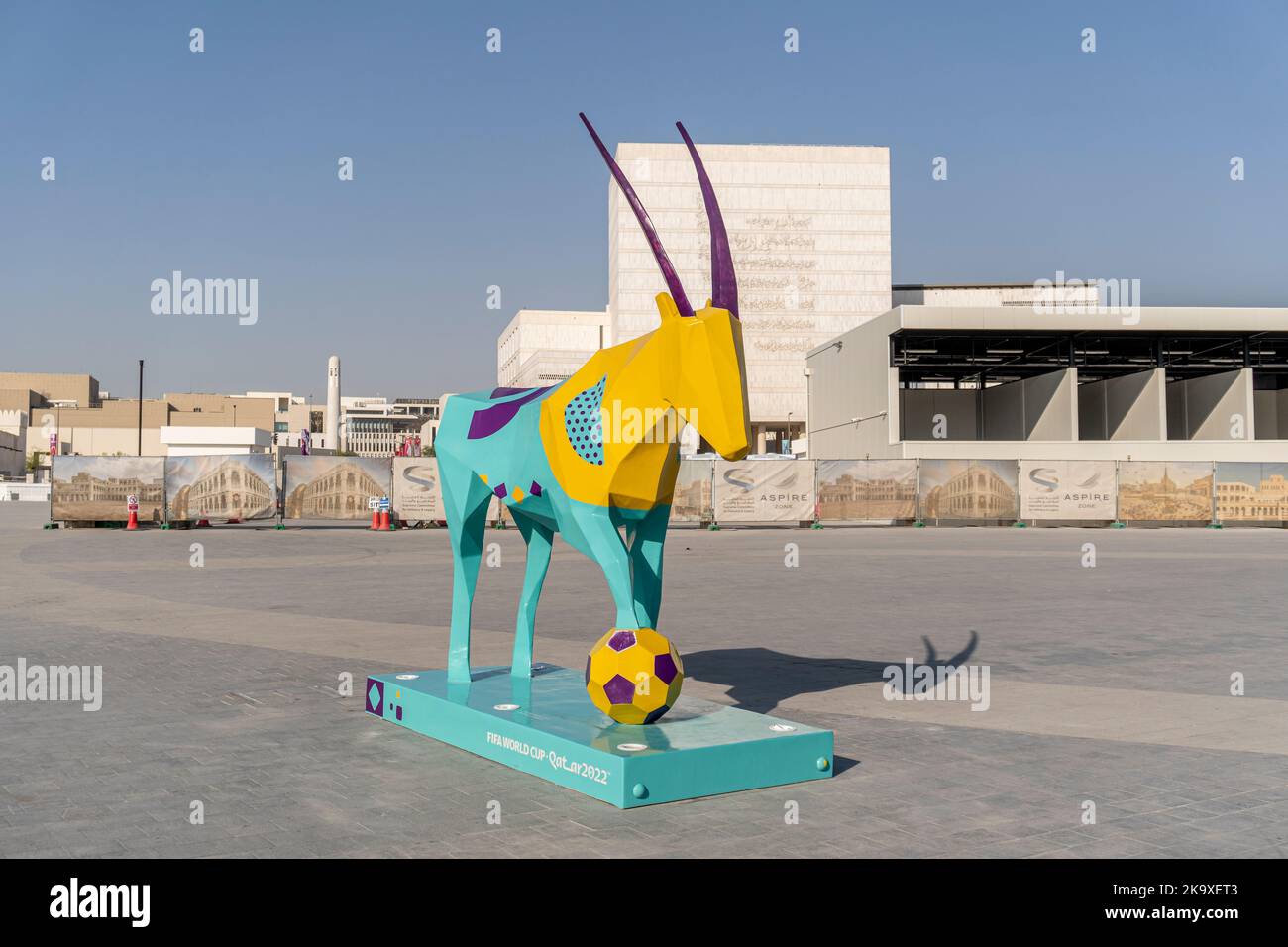 The 2022 FIFA World Cup advertisement in Souq Waqif, a marketplace in ...