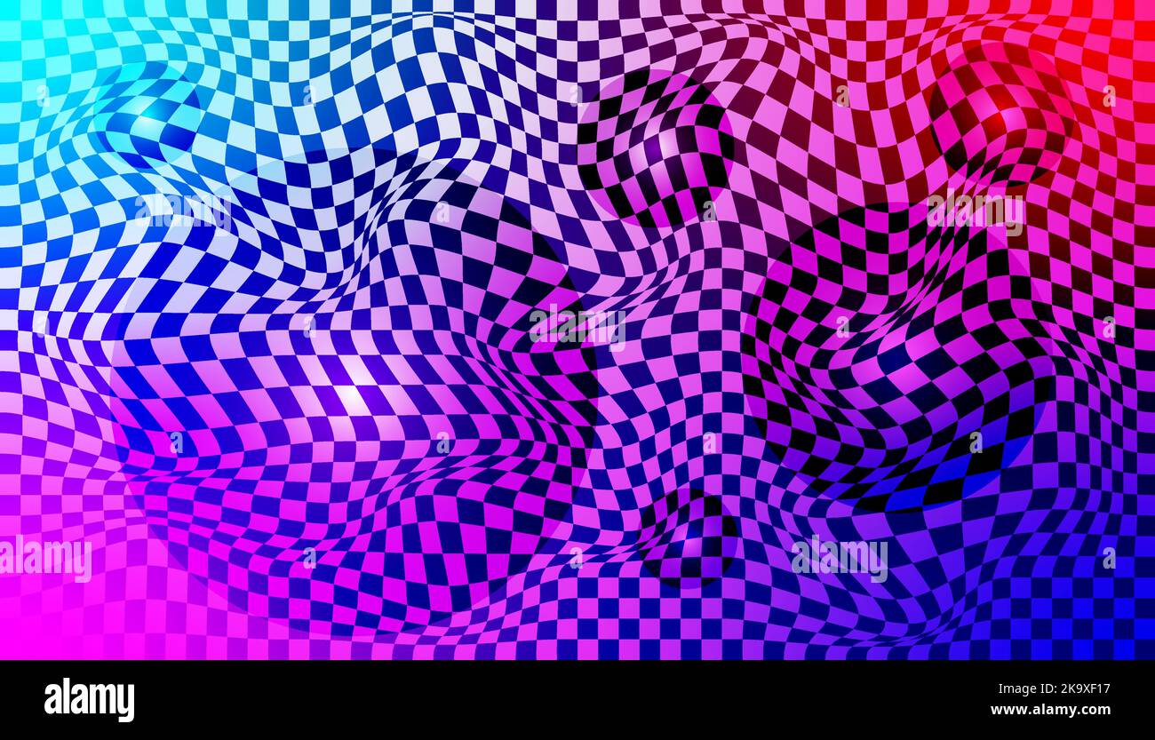 Checkered background with distorted squares. Abstract banner with ...