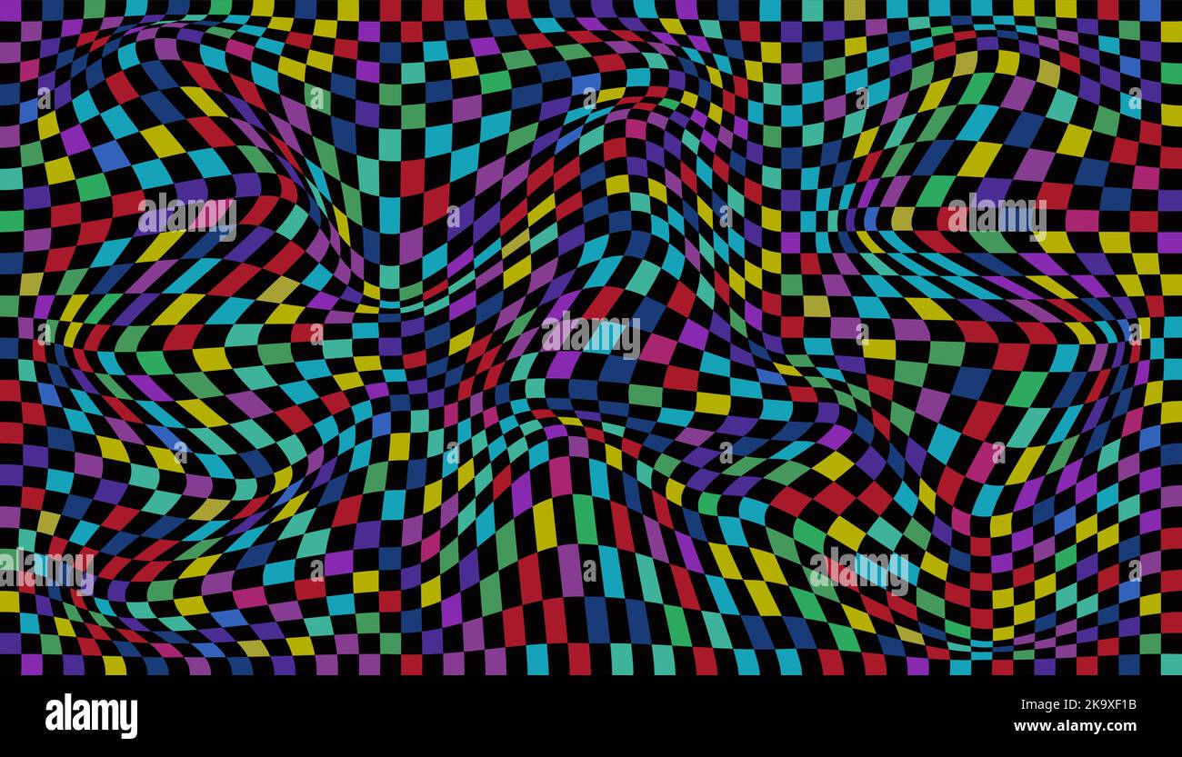 Checkered background with distorted squares. Abstract banner with ...