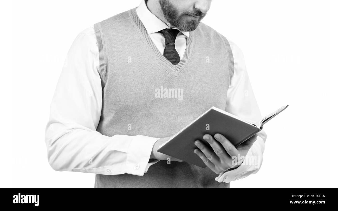 businessman reading notebook. successful ceo with notepad. cropped man ...