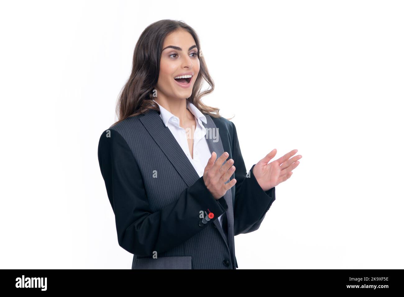 Surprised astonished young woman with open mouth. Female employee young ...