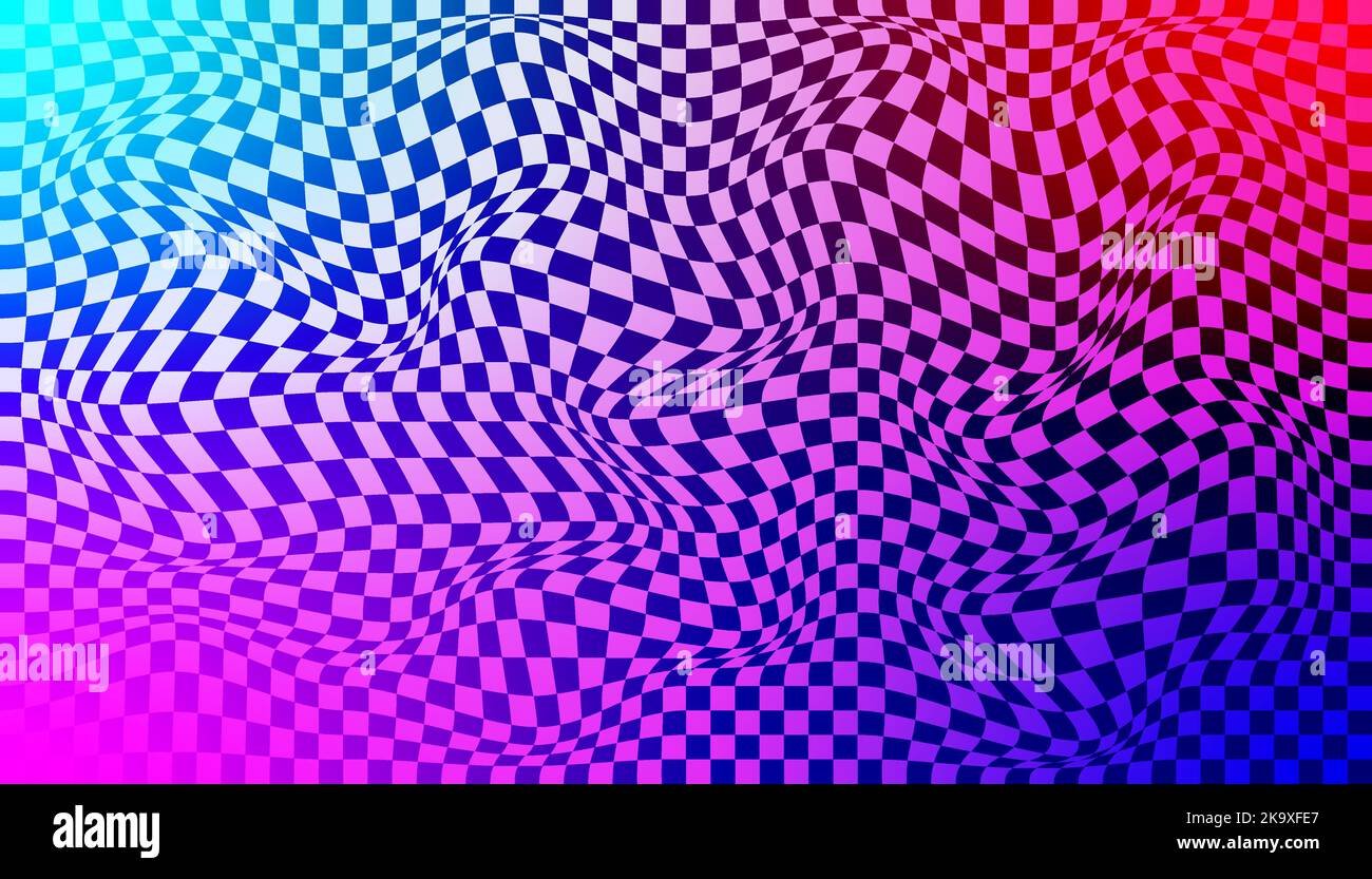 Checkered background with distorted squares. Abstract banner with ...