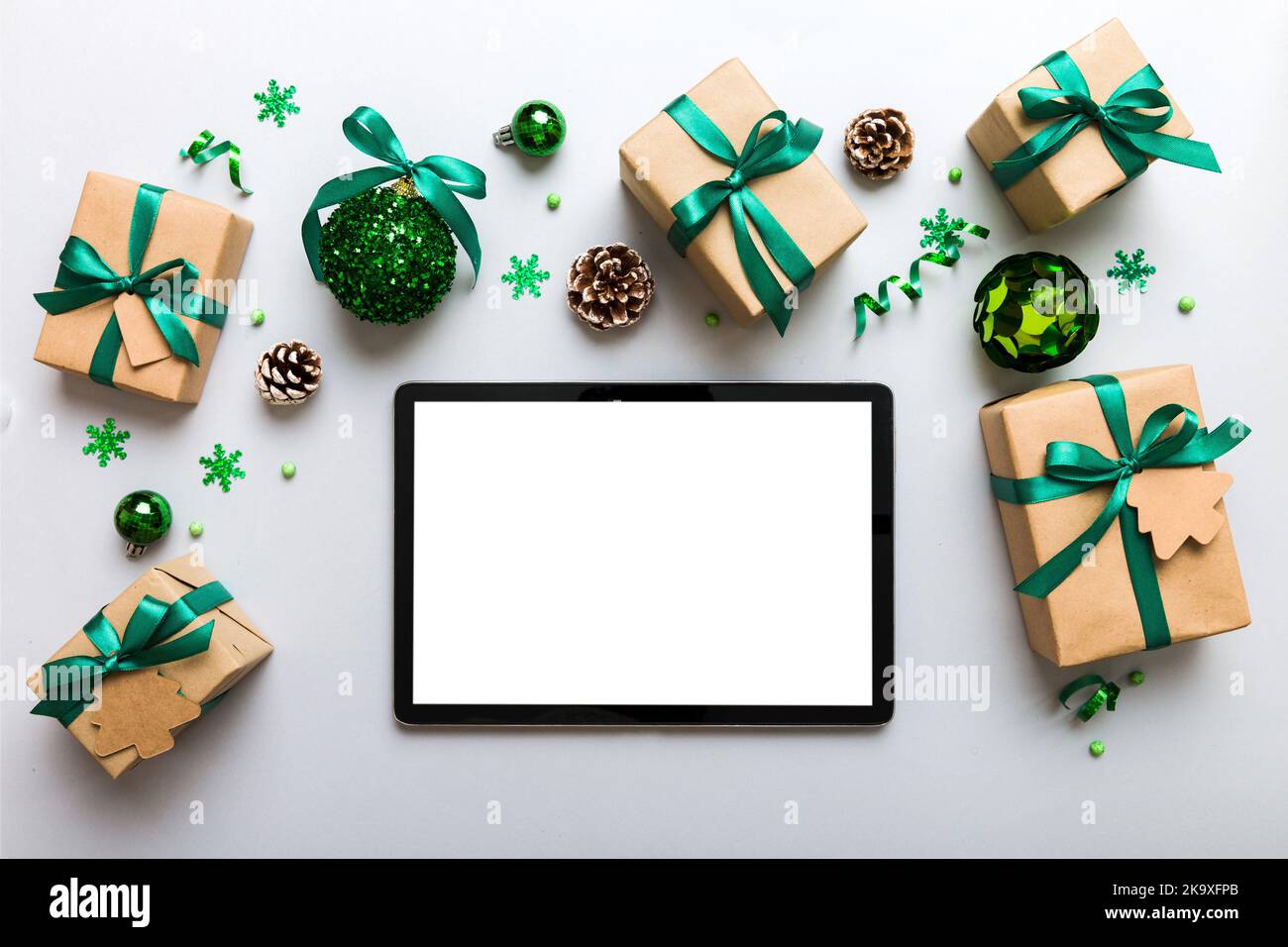 Top view of empty on Christmas background made of new year decorand ...