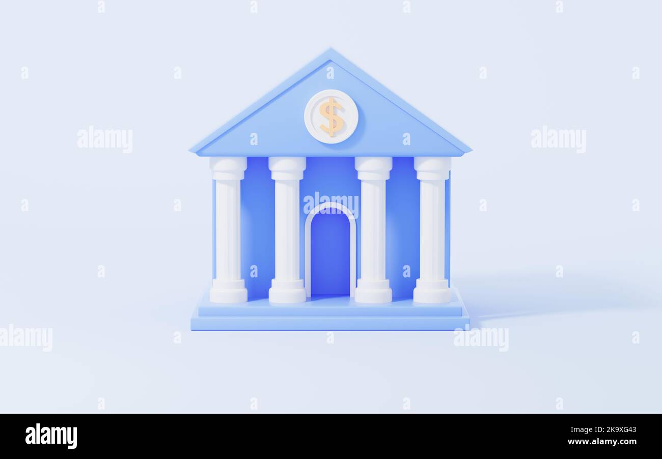 Cartoon bank with blue background, 3d rendering. Digital drawing Stock ...