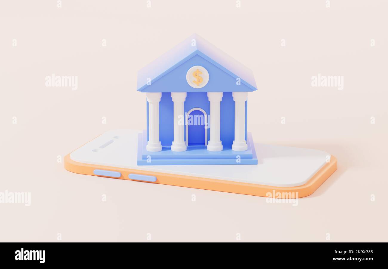 Bank and mobile phone, online banking concept, 3d rendering. Digital ...