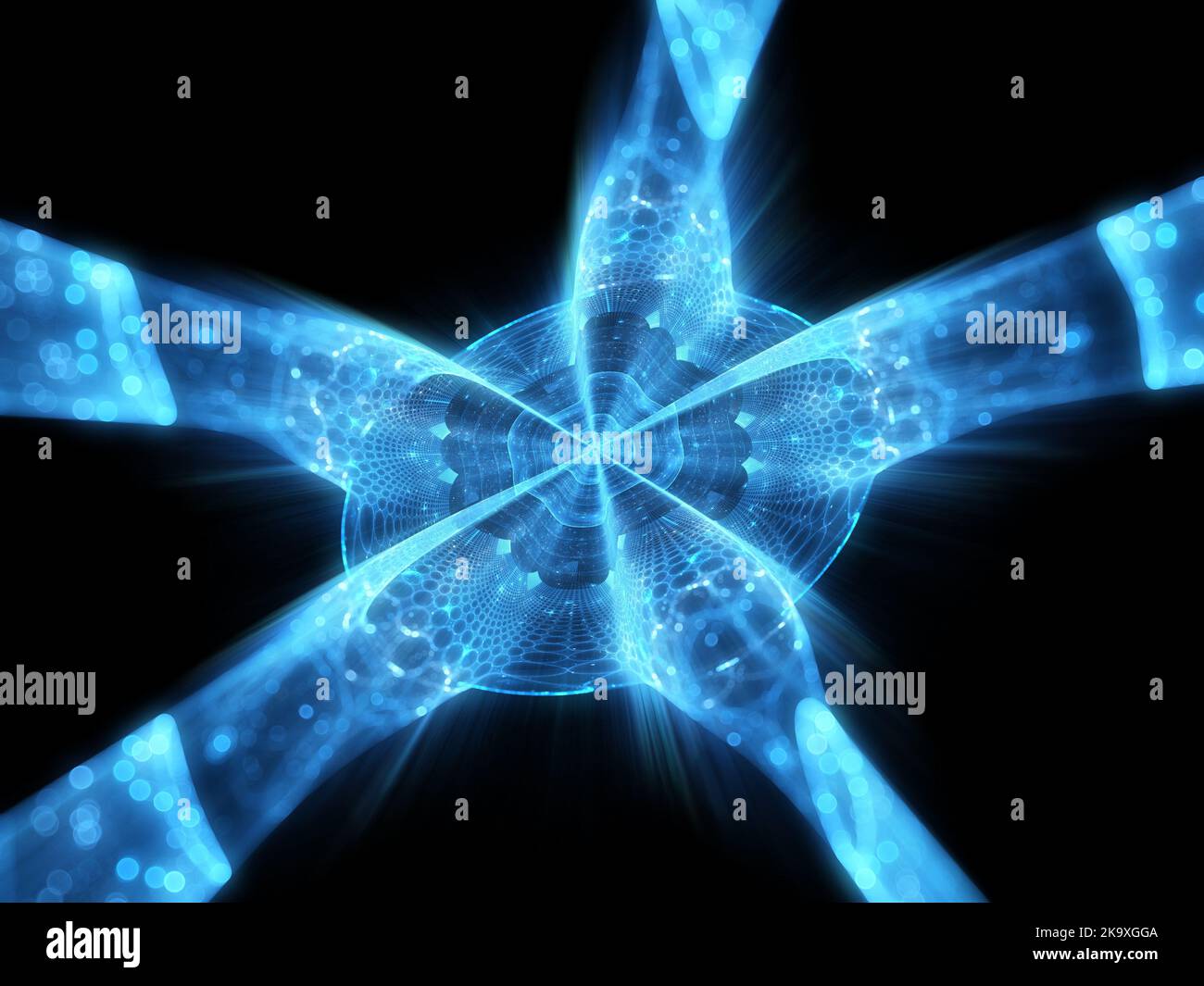 Blue glowing futuristic nanotechnology hub, abstract background Stock ...