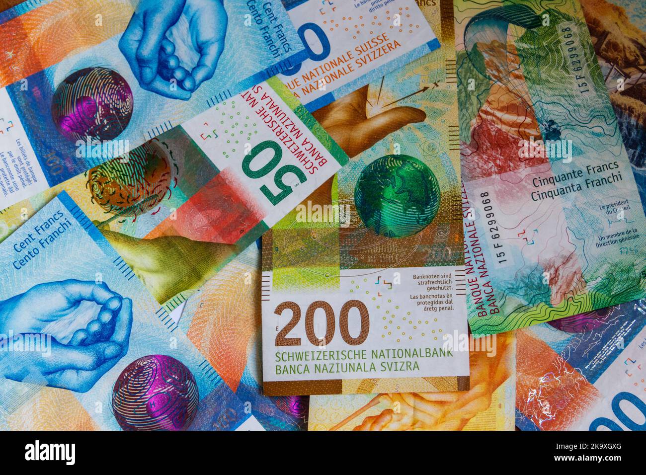 Background of the different swiss francs banknotes Stock Photo - Alamy