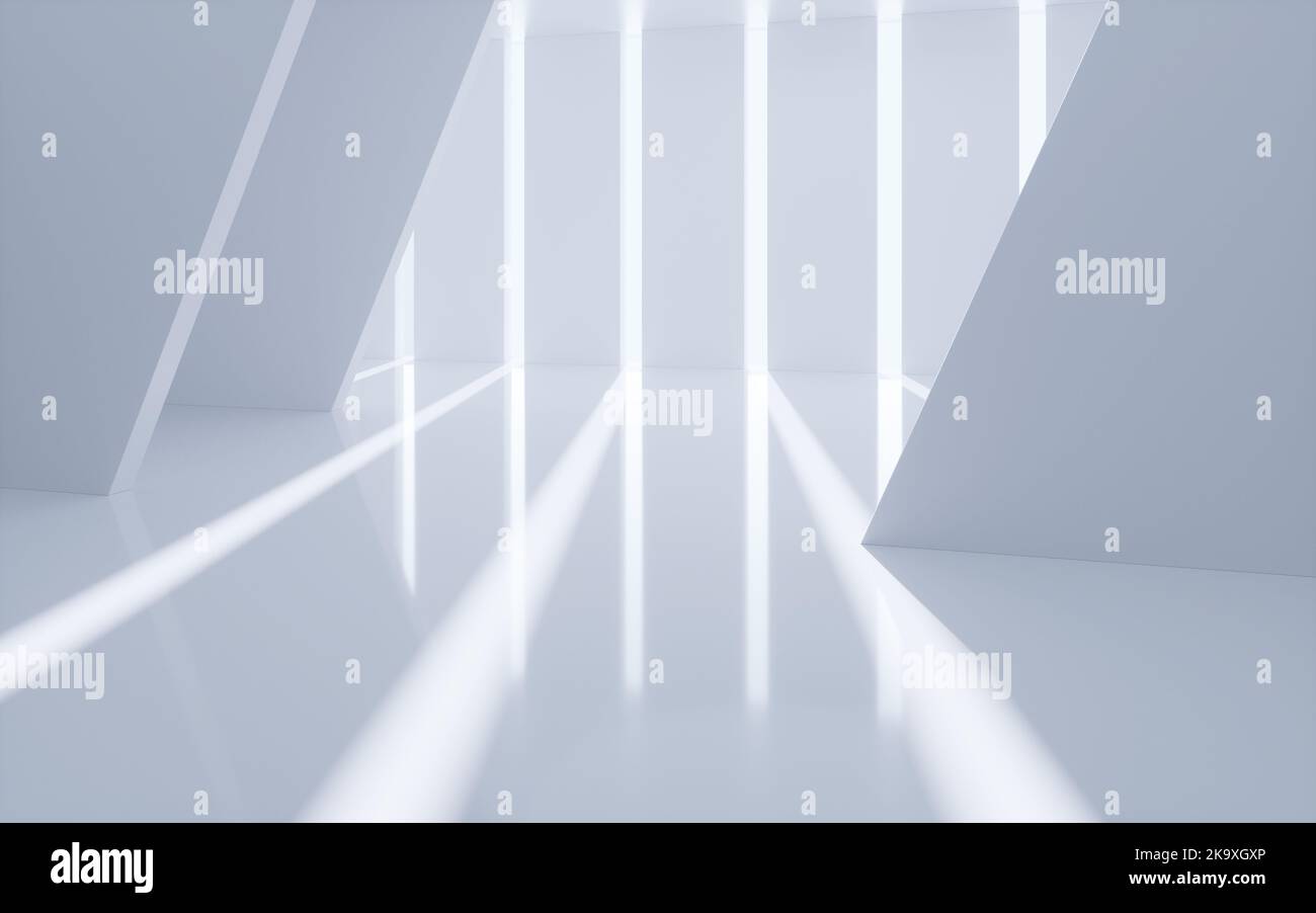 White abstract geometric architecture, Interior geometry scene, 3d ...