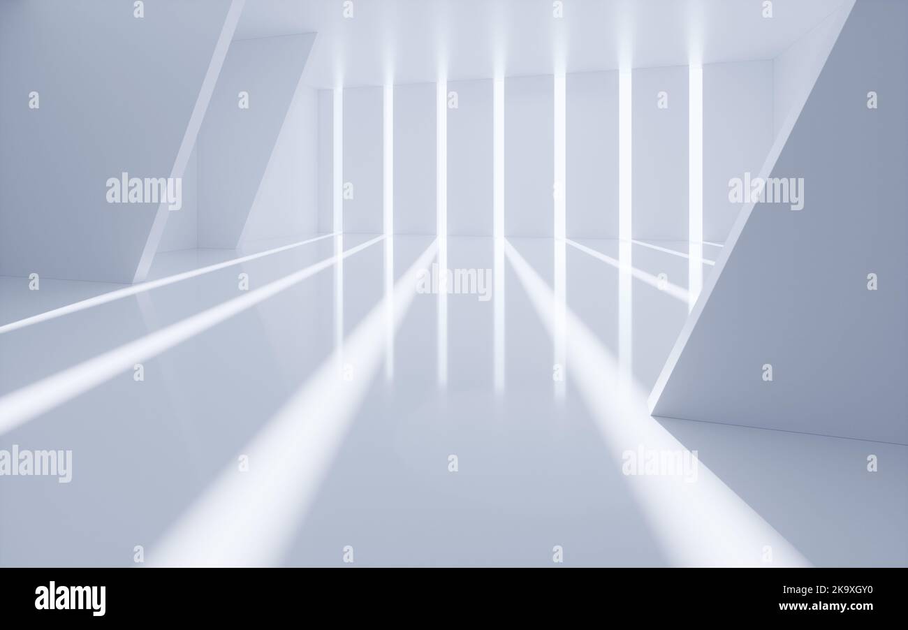 White abstract geometric architecture, Interior geometry scene, 3d ...