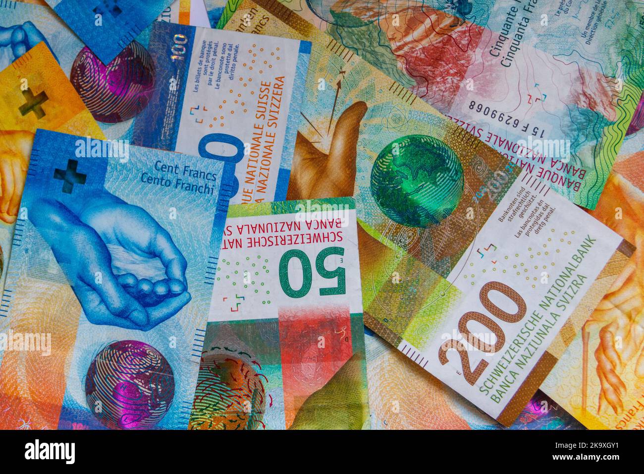 Background of the different swiss francs banknotes Stock Photo - Alamy