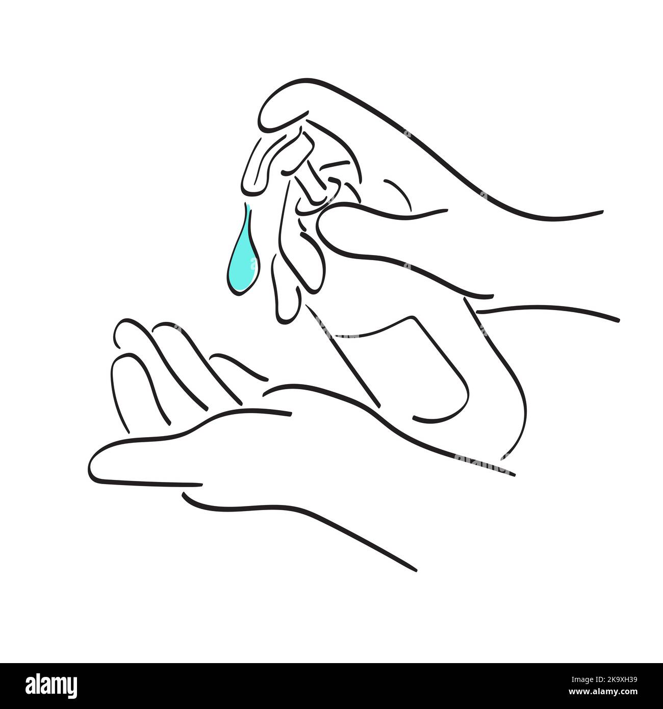 line art closeup hand using alcohol wash gel for cleaning sanitize gel ...
