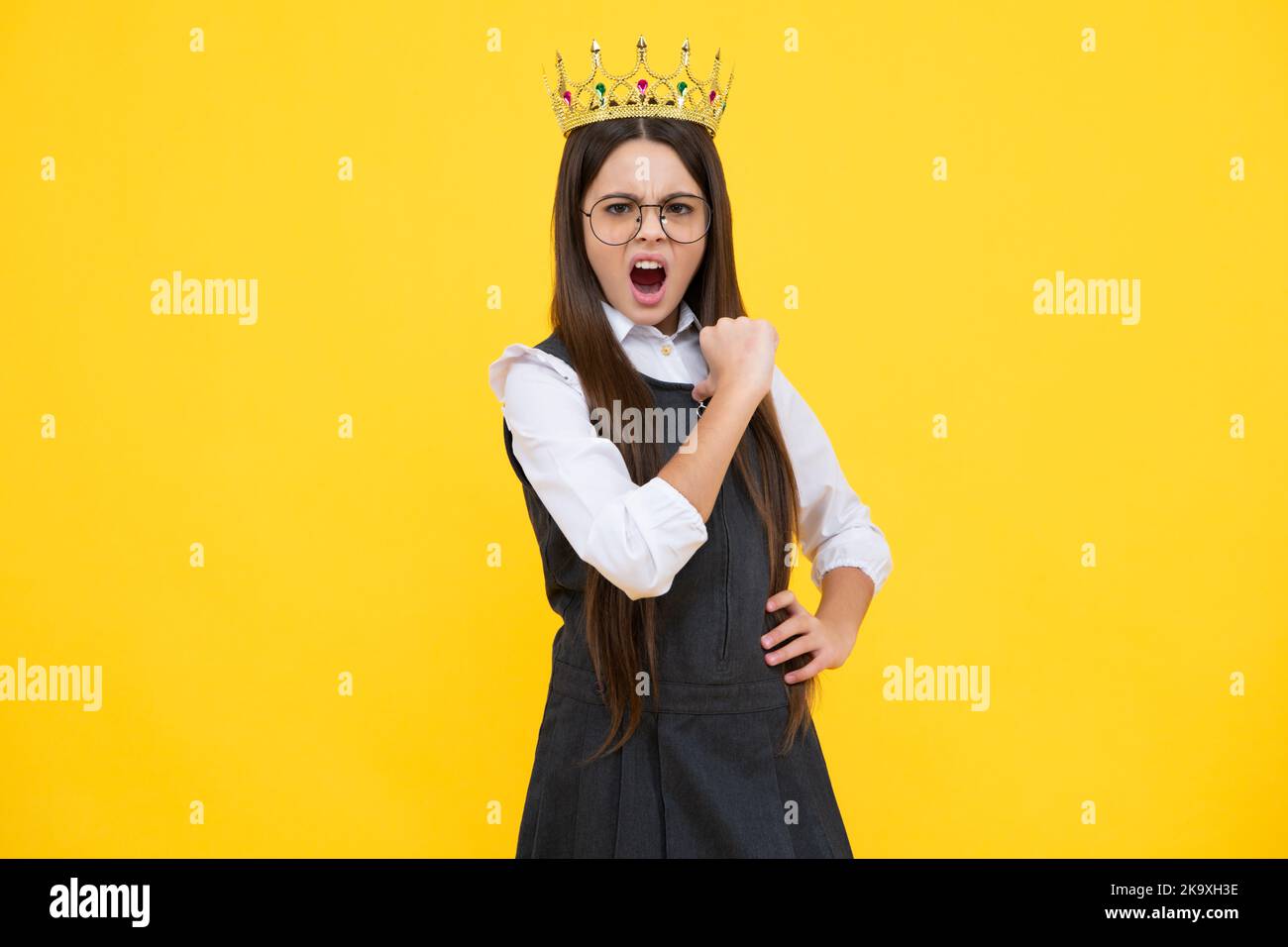 Girls party, funny kid in crown. Child queen wear diadem tiara. Cute ...