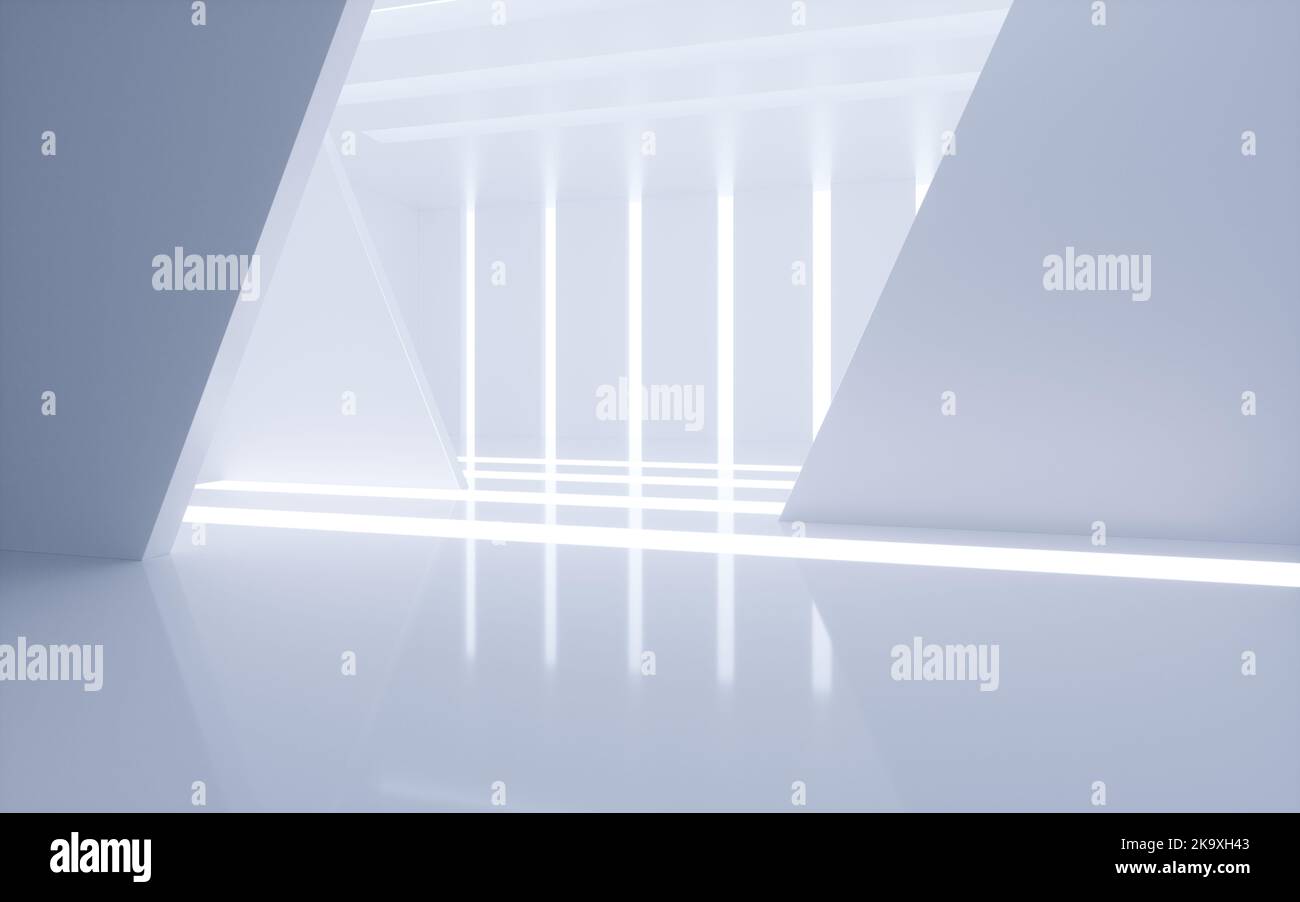 White abstract geometric architecture, Interior geometry scene, 3d ...