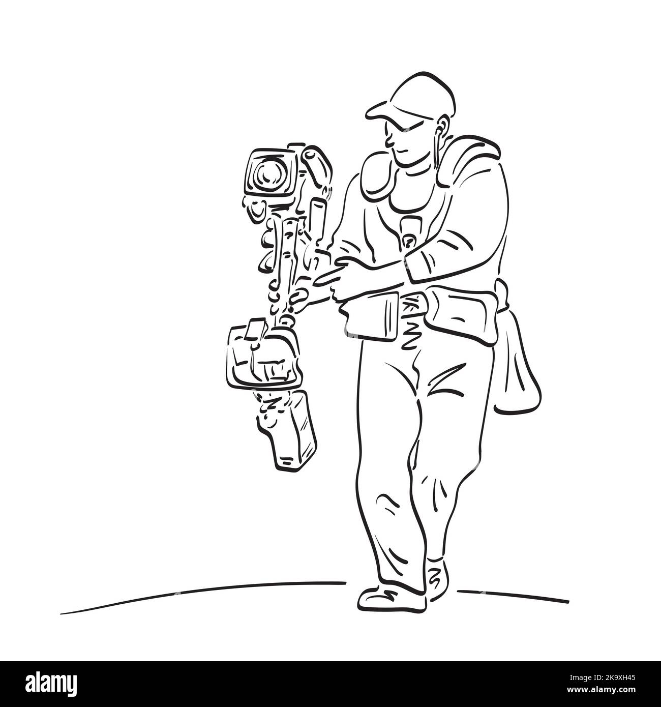 line art professional video operator films event with camera mounted on ...