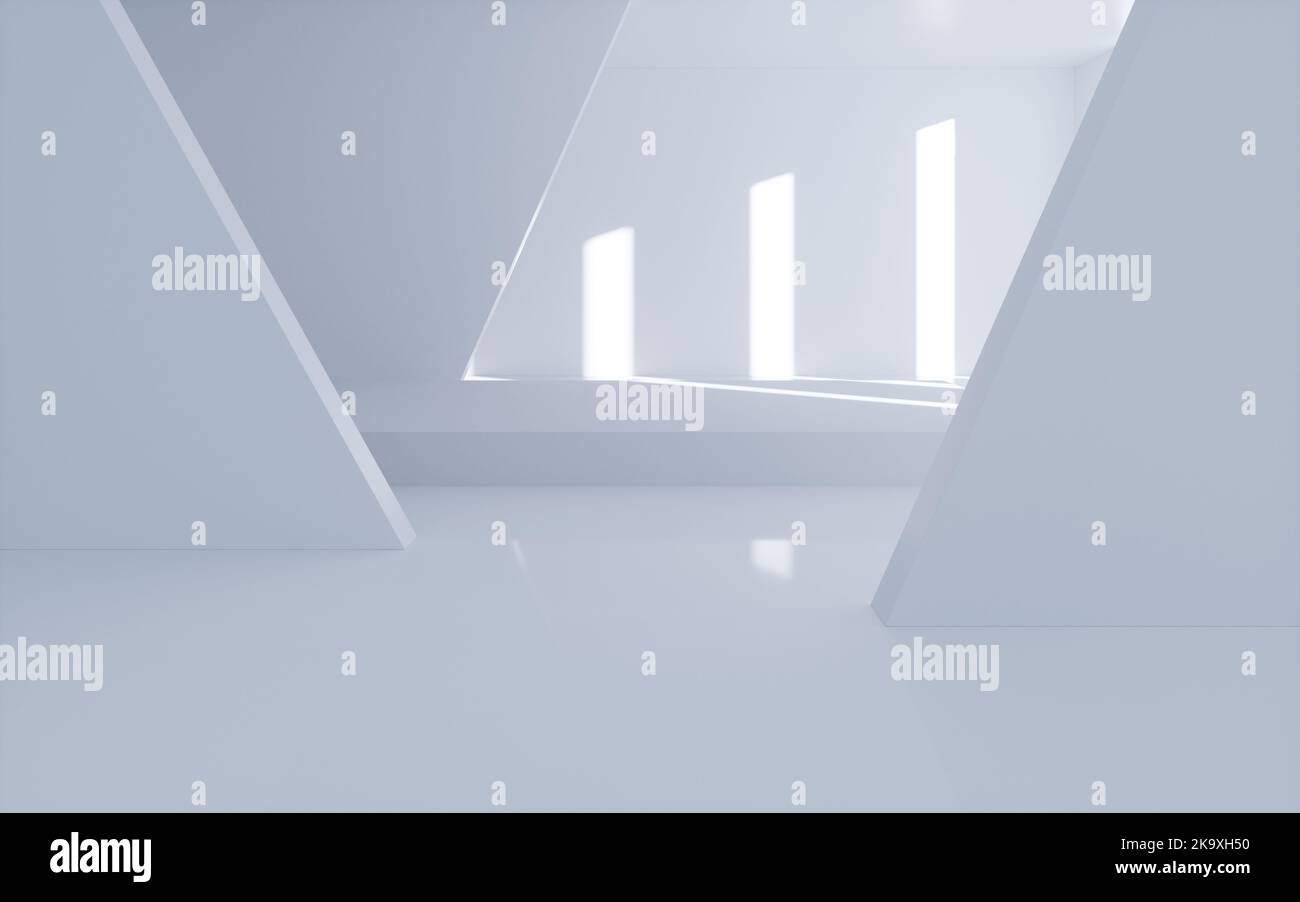 White abstract geometric architecture, Interior geometry scene, 3d rendering. Digital drawing ...