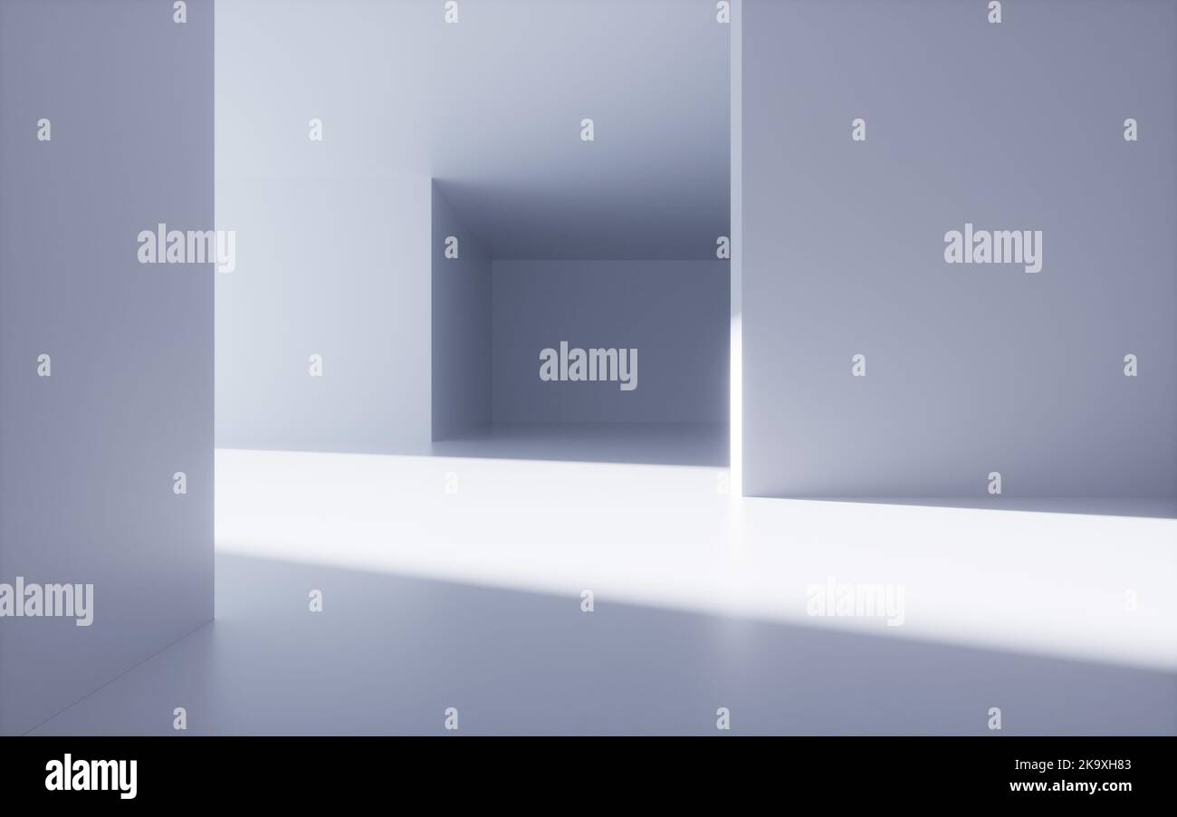 White abstract geometric architecture, Interior geometry scene, 3d ...
