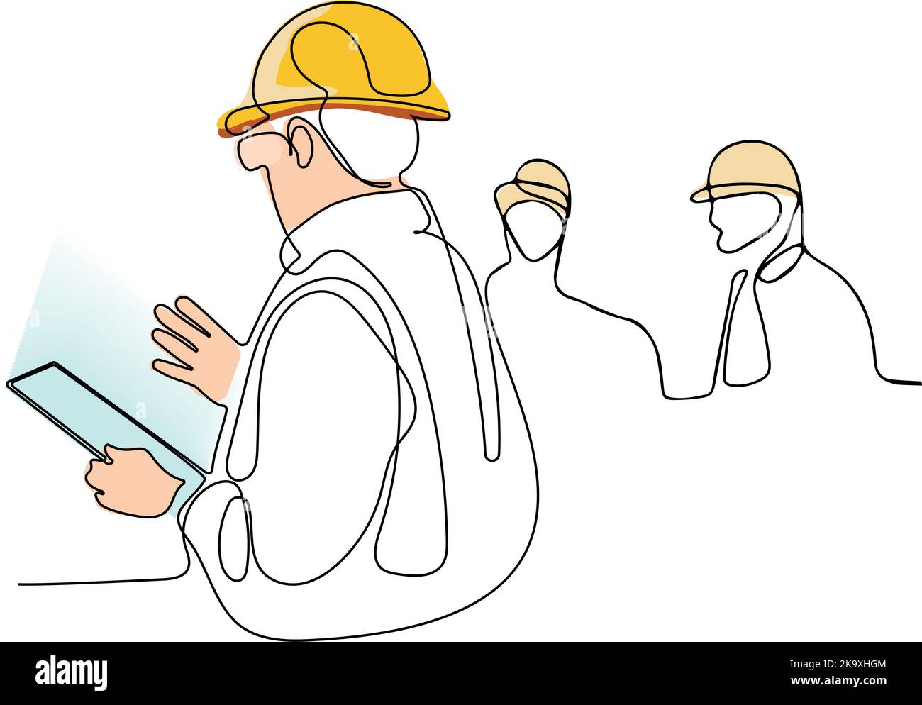 construction manager and engineer working on building site. Vector ...