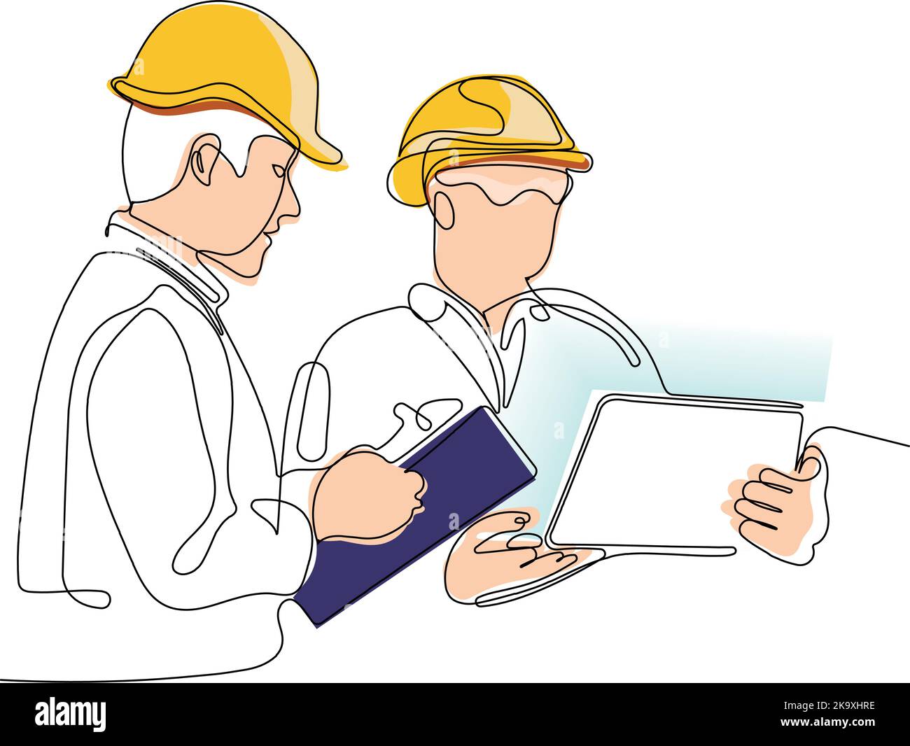construction manager and engineer working on building site. Vector ...