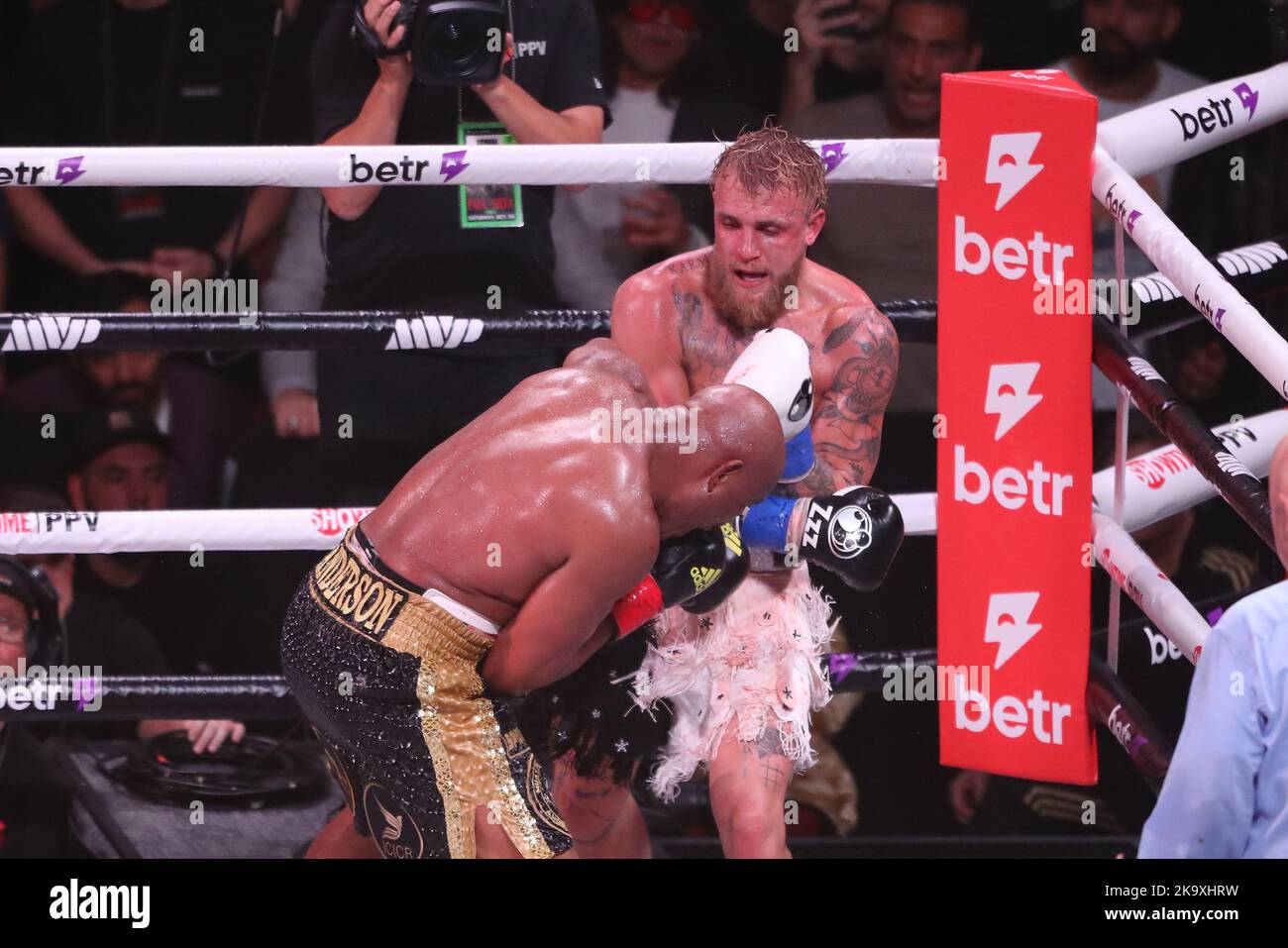 GLENDALE, AZ - OCTOBER 29: Jake Paul and Anderson Silva meet in the ...